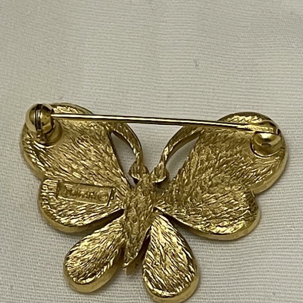 Crown Trifari Brushed Gold Tone Butterfly Brooch Pin … - Gem